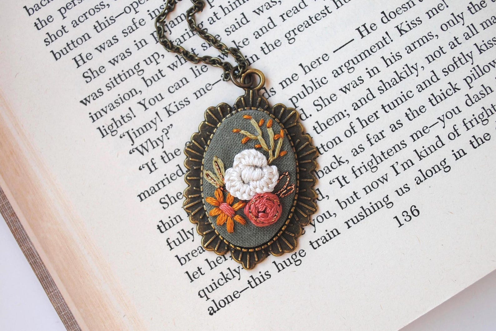 Hand Embroidered Cottagecore Necklace, Embroidered Flower Necklace ...
