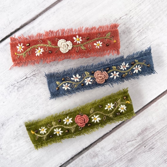 Embroidered French Barrette Embroidered Hair Barrette Pin - Etsy