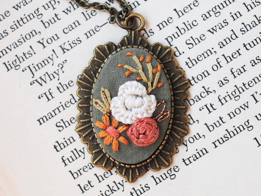 Hand Embroidered Cottagecore Necklace, Embroidered Flower Necklace ...