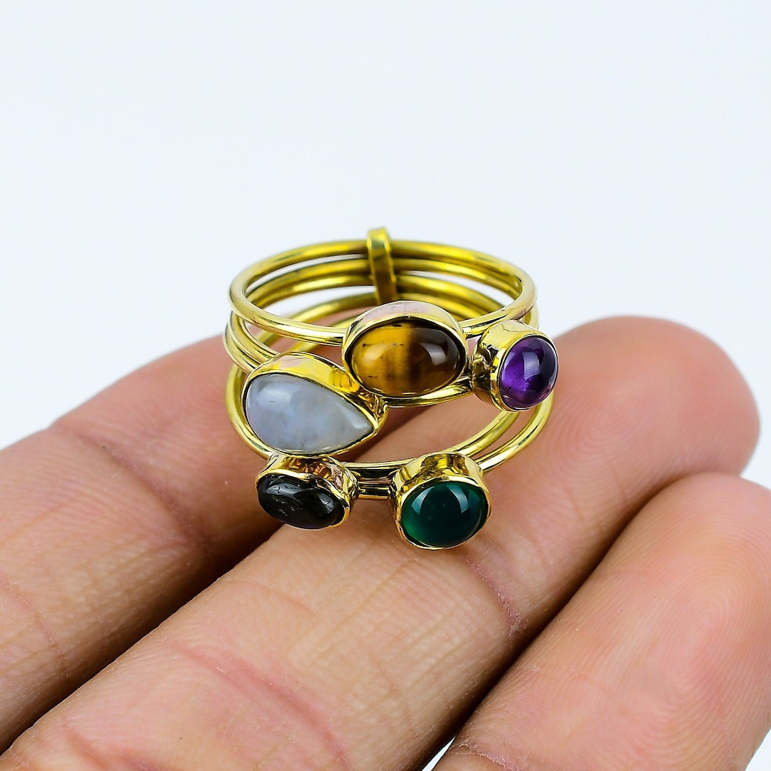 Multiple Gemstone Rings, Natural Multi Gemstone Cocktail Ring, Gold ...