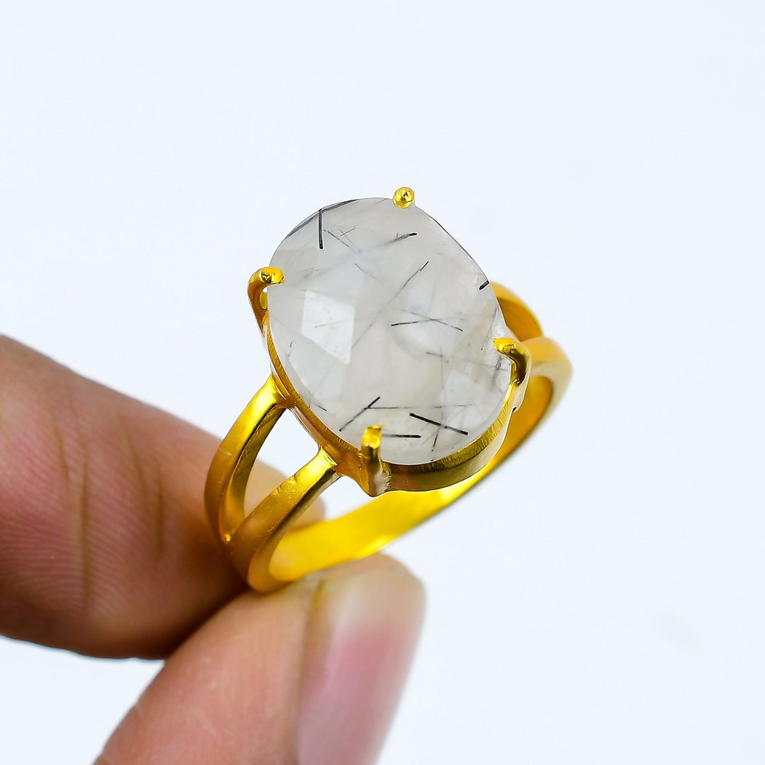 Crystal Gemstone Rings, Black Rutile Crystal Gemstone Ring, Black ...