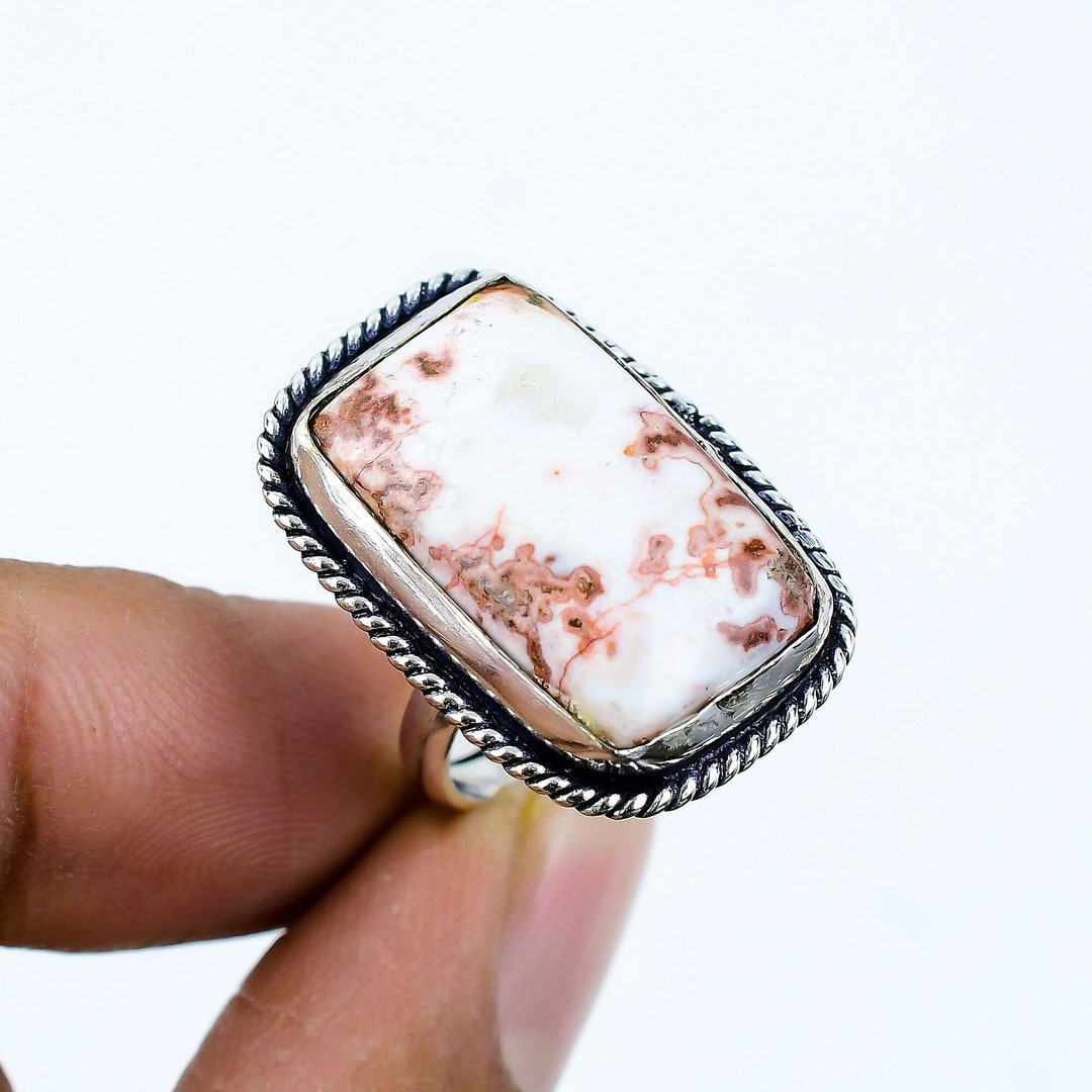 Solitaire Ring, Natural Wild Horse Magnesite Gemstone Ring, Silver ...