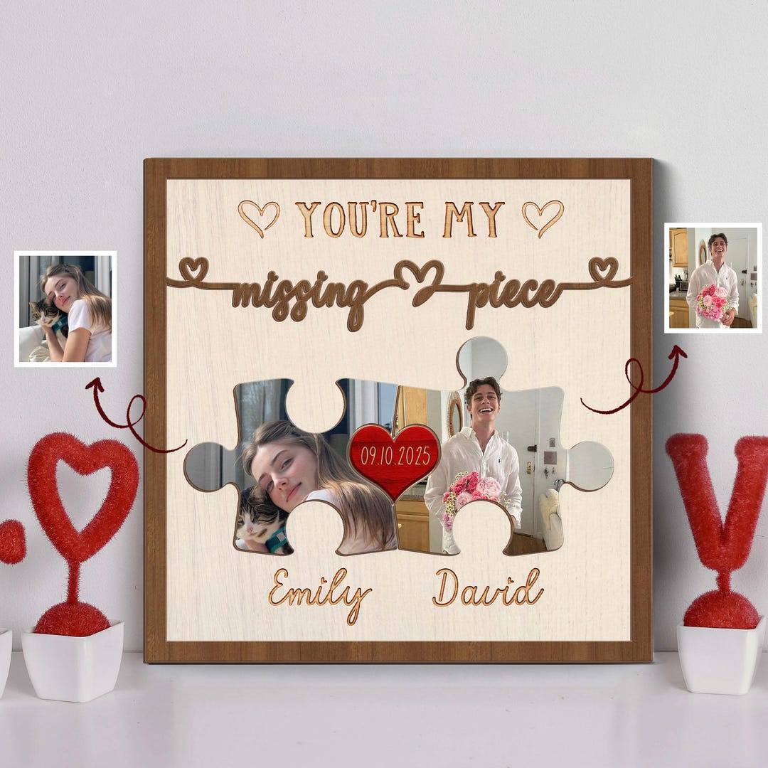 Personalized Missing Piece Couple Photo Frame, Custom Names Love Puzzle ...