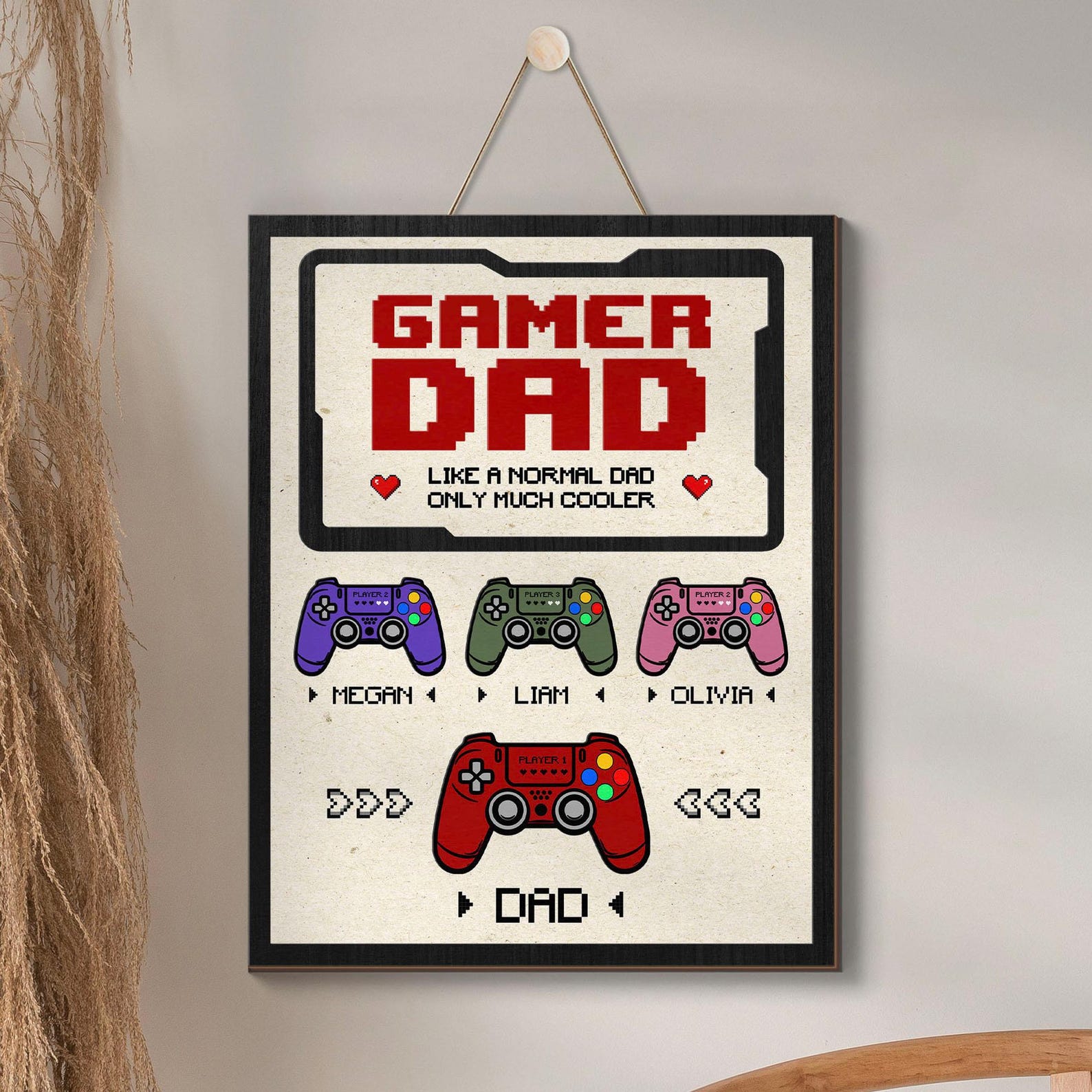 Personalized Gamer Dad Wooden Sign, Custom Kid's Names and Game ...