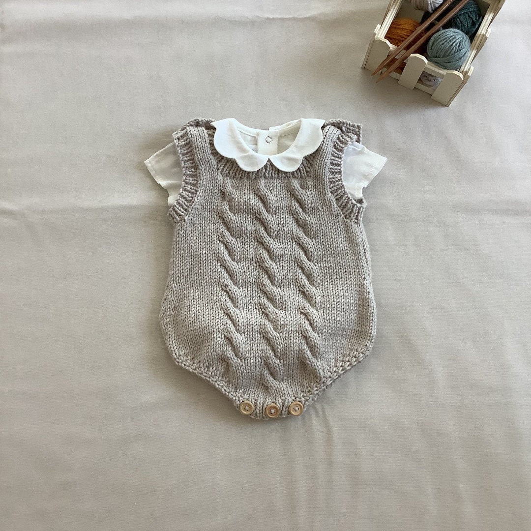 Cable Knit Baby Romper Knitting Pattern | Downloadable PDF | 0-24 ...