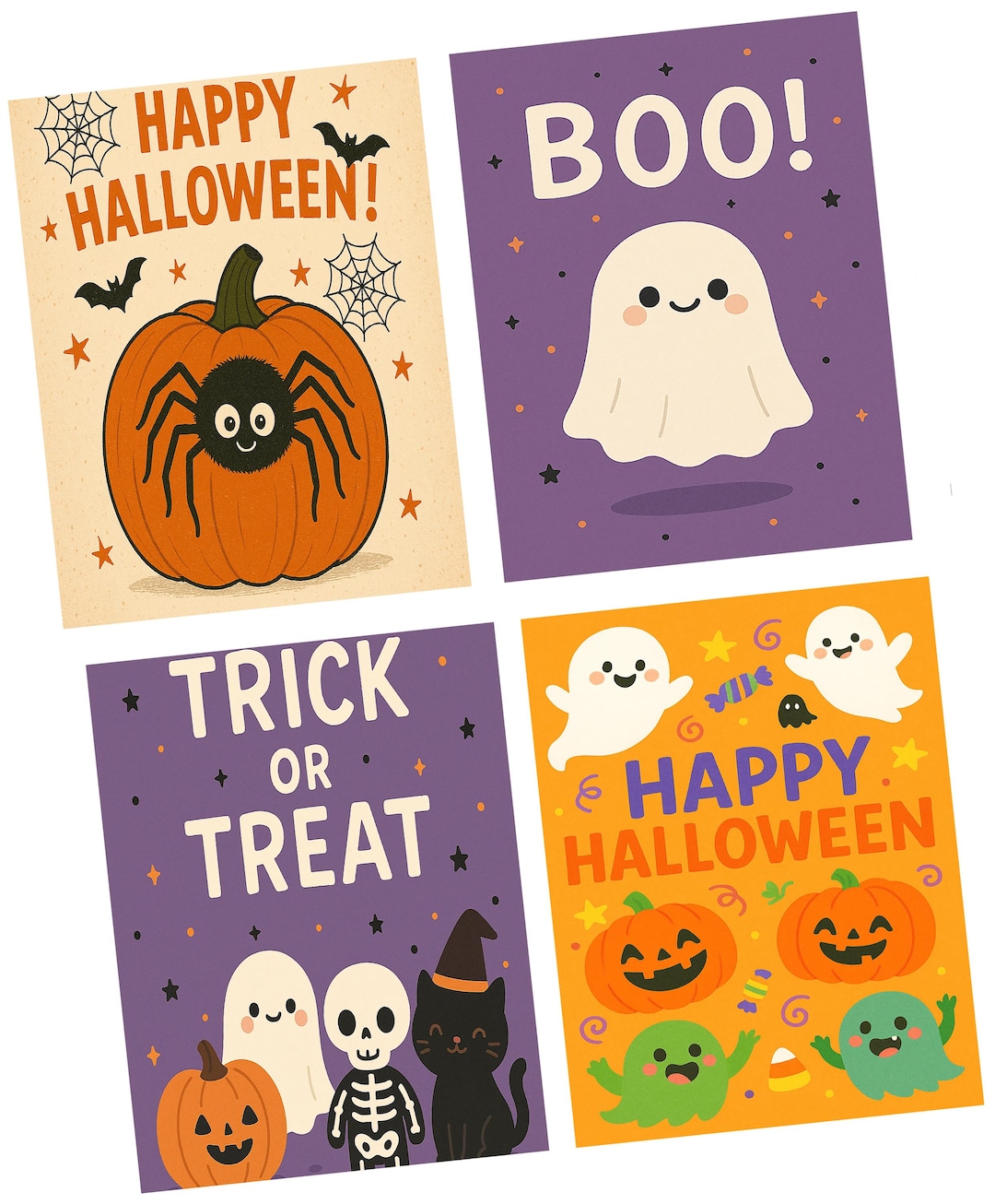 Cute Halloween Cards for Kids | Printable Ghost, Pumpkin & Spider ...