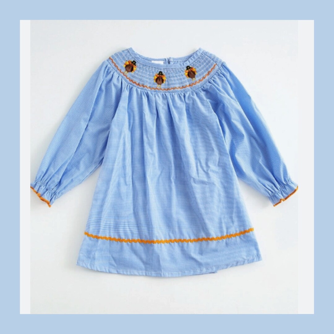 SALE Girls Turkey Smocked Dress Thanksgiving Blue Fall - Etsy