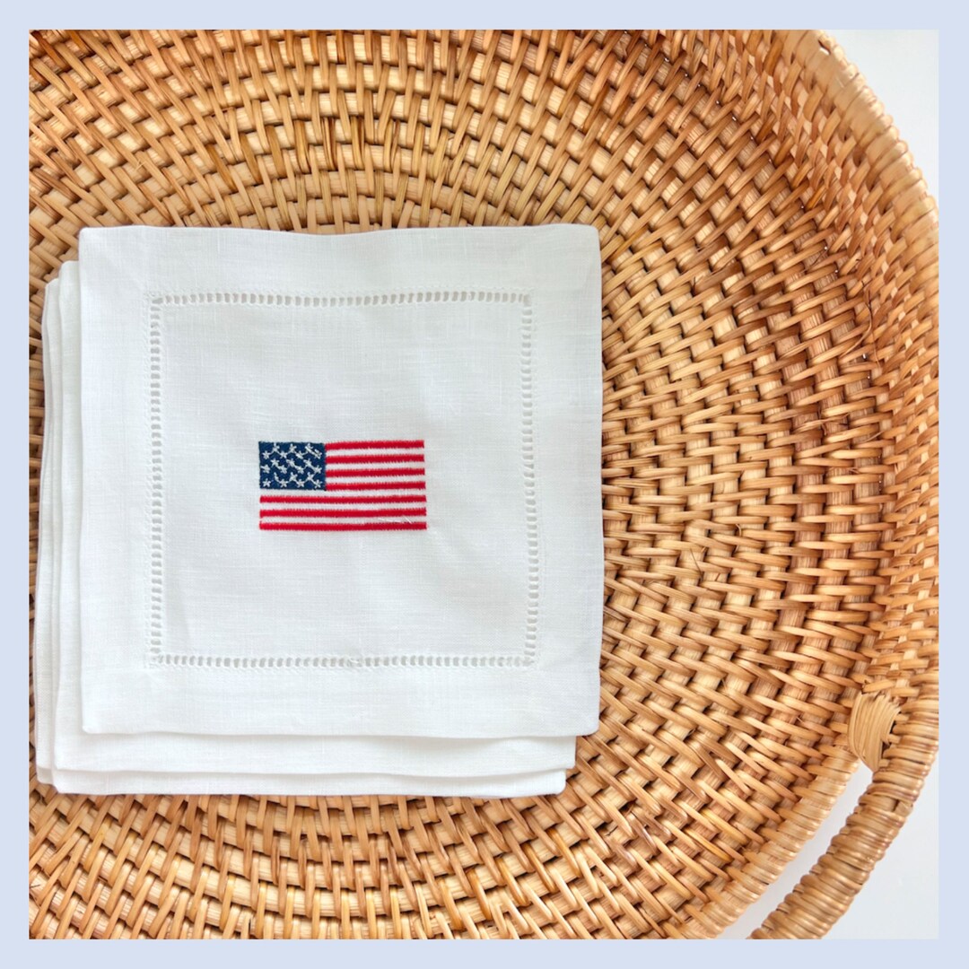 American Flag Cocktail Napkins, Set of 4 Linen Napkins Memorial Day ...