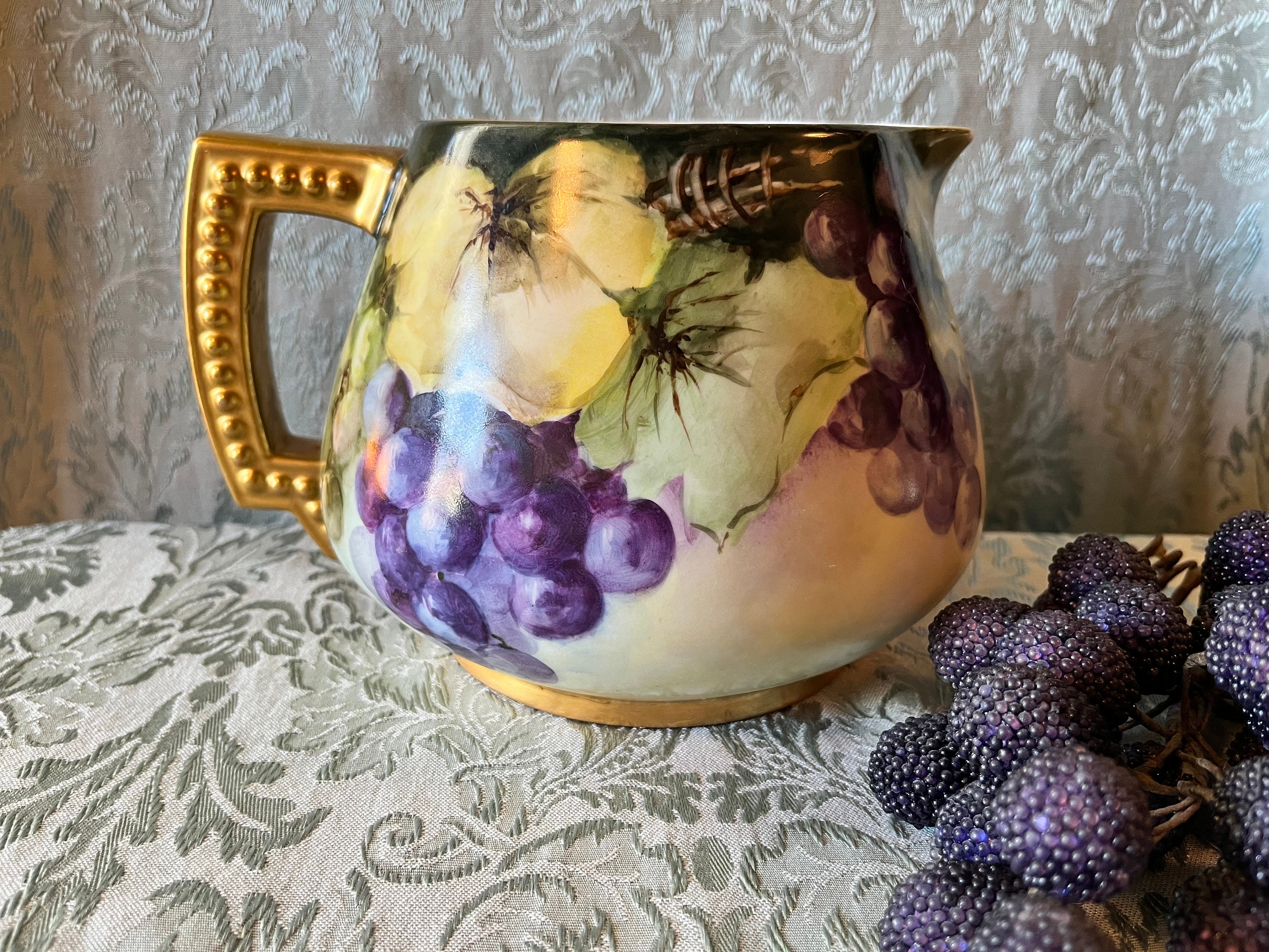 Vintage "jean Pouyat" (J.P.L.) Limoges Hand-painted Porcelain Cider ...