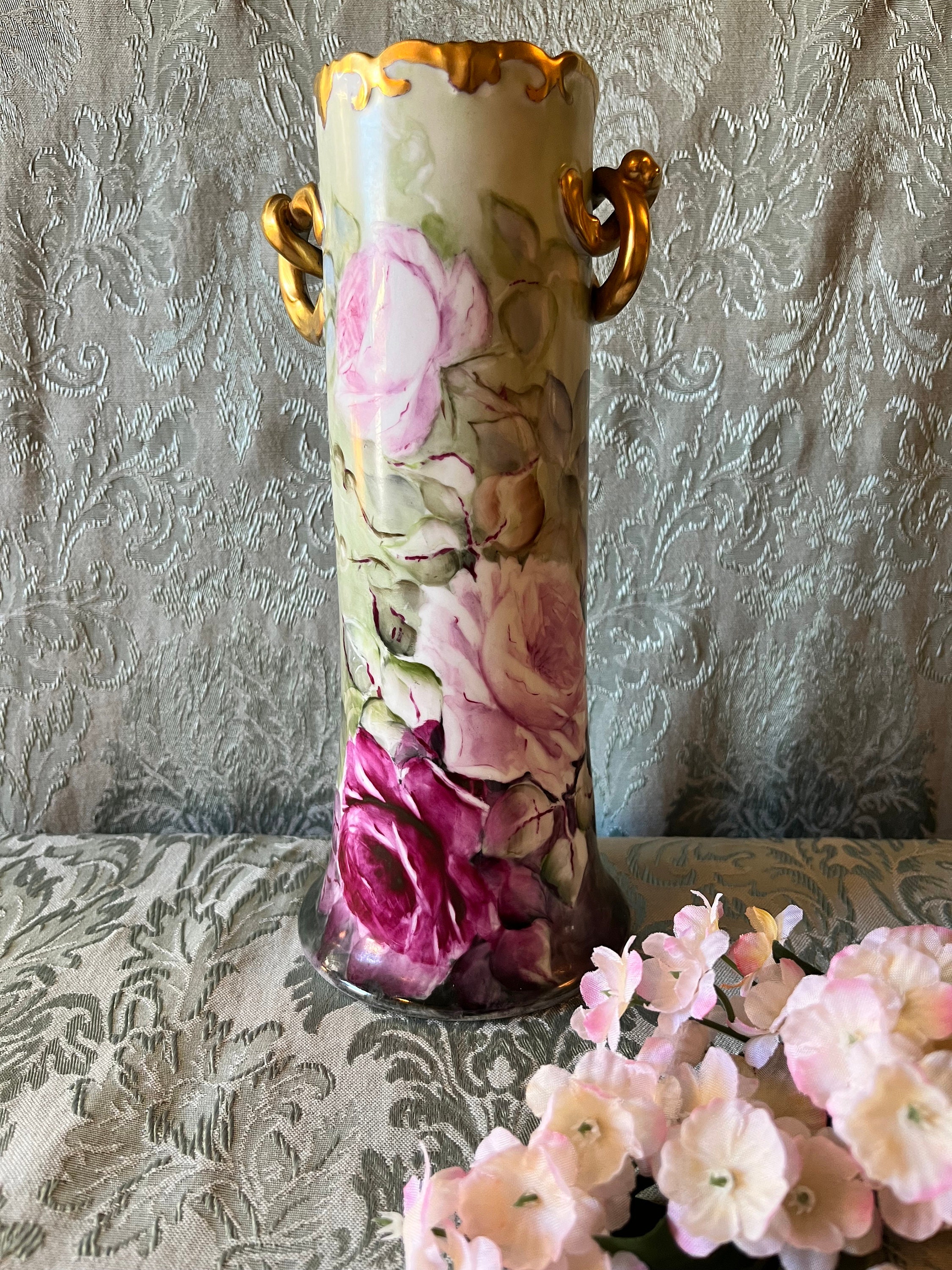 Vintage vienna Austria Hand-painted Porcelain Handled Vase With Roses ...