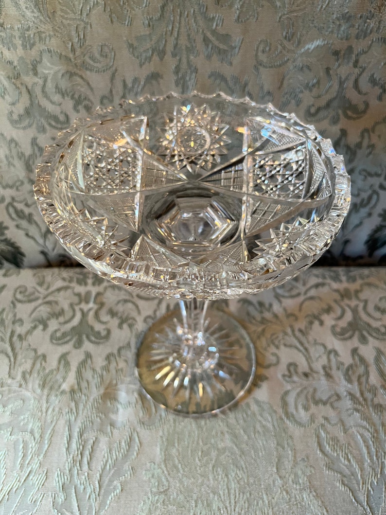 Vintage "american Brilliant" Tall Cut Crystal Compote, Signed Clark - Etsy