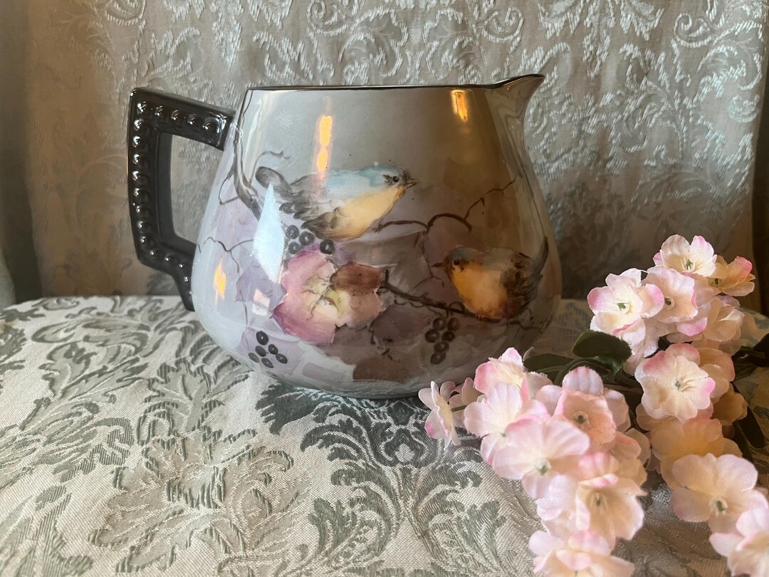 Vintage "bavarian" Hand-painted Porcelain Cider Pitcher With Birds ...