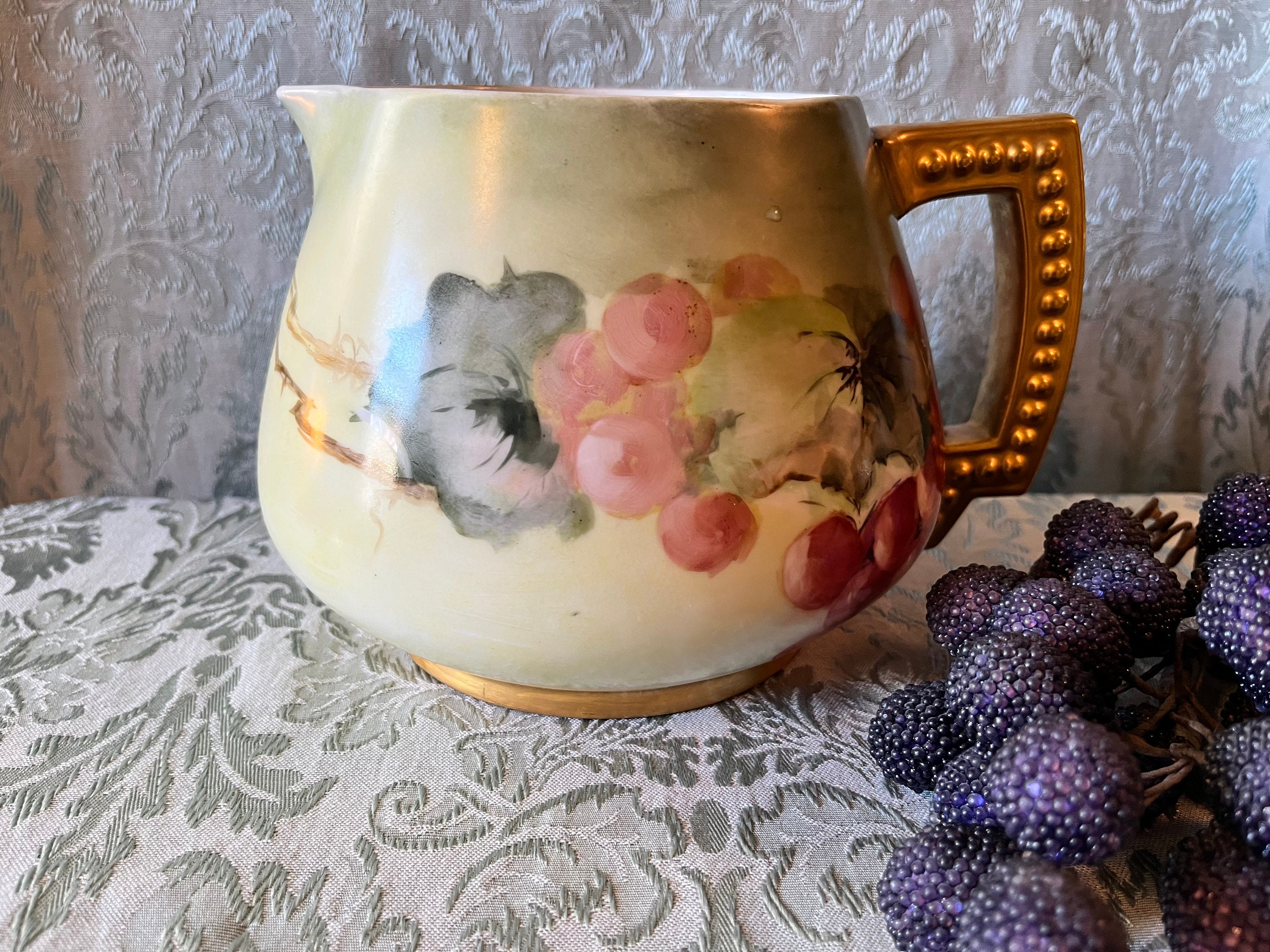 Vintage jean Pouyat J.P.L. Limoges Hand-painted Porcelain Cider Pitcher ...