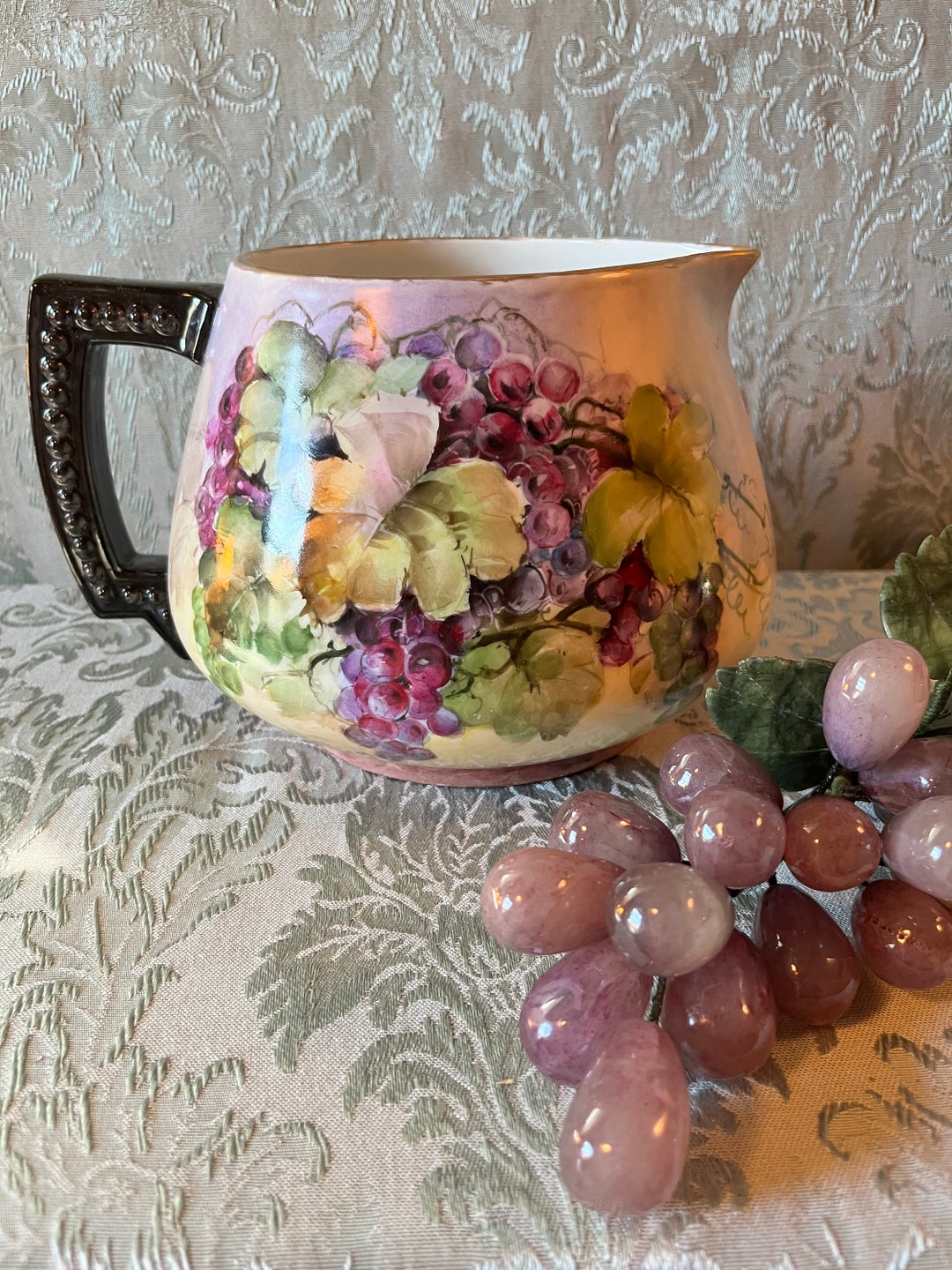 Vintage "jean Pouyat" Limoges Hand-painted Porcelain Cider Pitcher With ...