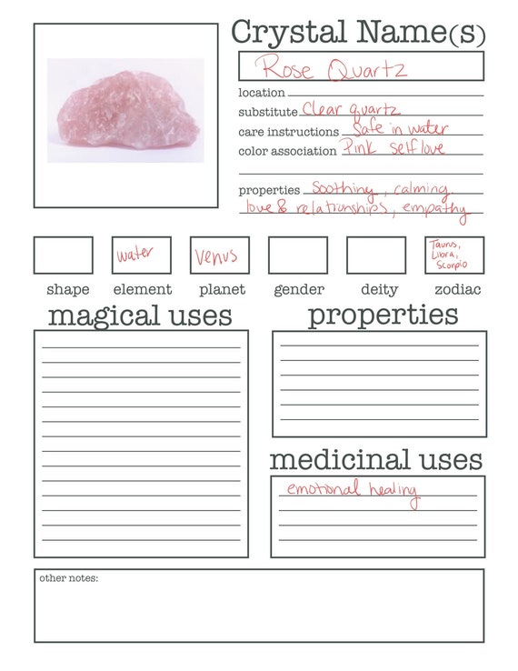 Printable Digital Crystal Guide // Blank Book of Shadows BOS | Etsy