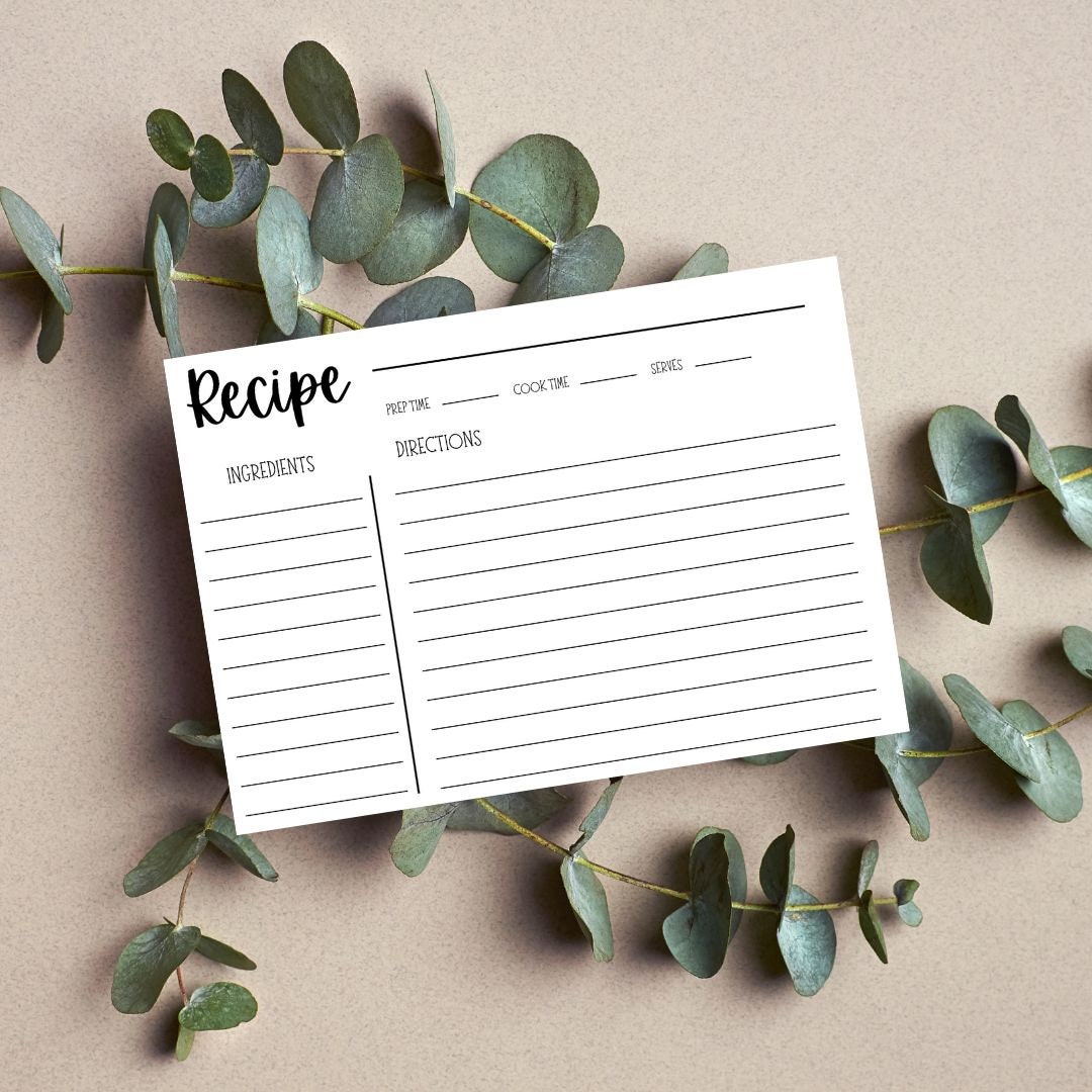 Recipe Card Printable, Recipe Card Digital Download, Recipe Card 4x6 ...