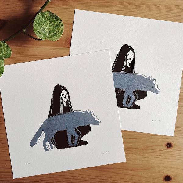 Wolf Linocut - Etsy