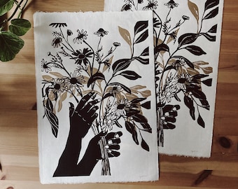 Lady With Rabbit Linocut Print Woodland Animal Lovers Print - Etsy