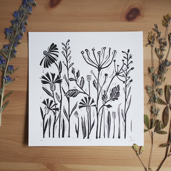 Flower Linocut - Etsy