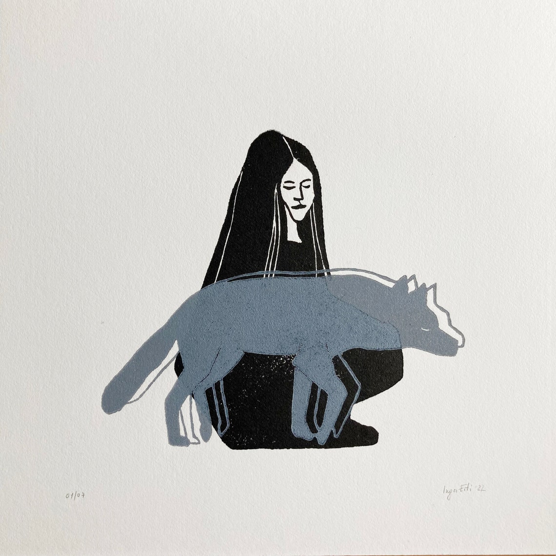 Wolf Art Original Linocut Print Wolf Wall Art Hand Printed - Etsy