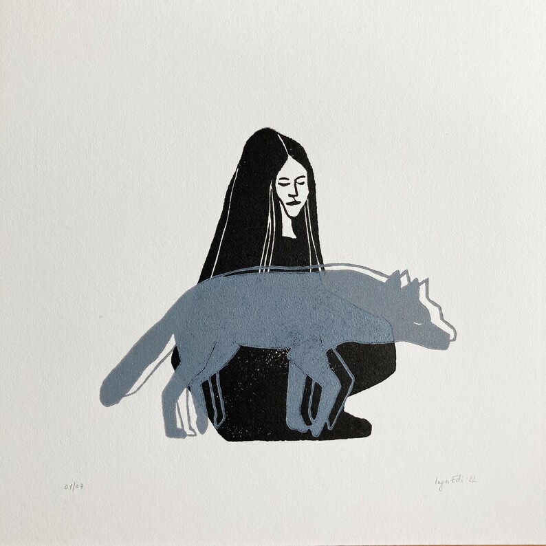 Wolf Art Original Linocut Print Wolf Wall Art Hand Printed - Etsy