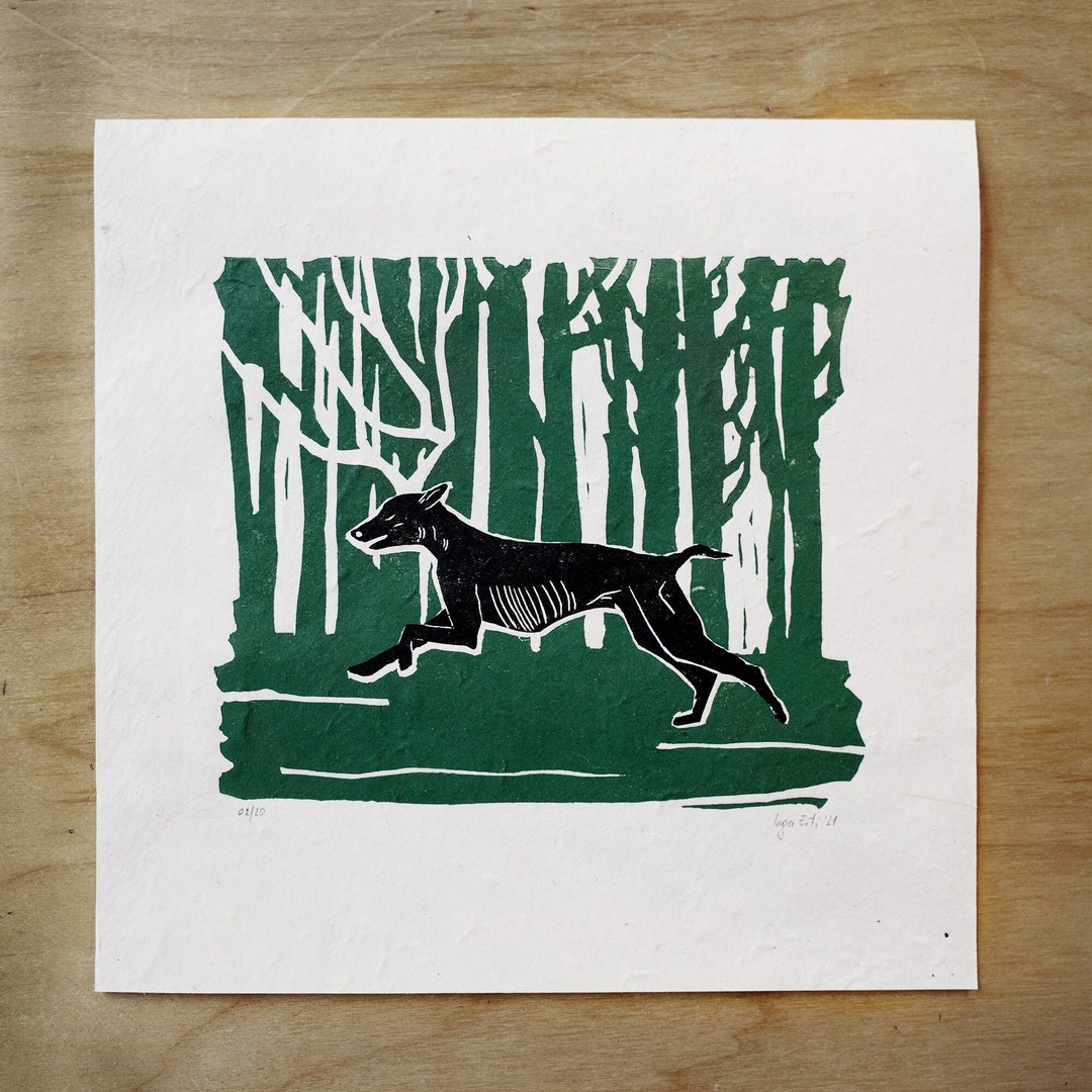 Running Dog Linocut Print: Original Relief Art on Lokta Paper - Etsy