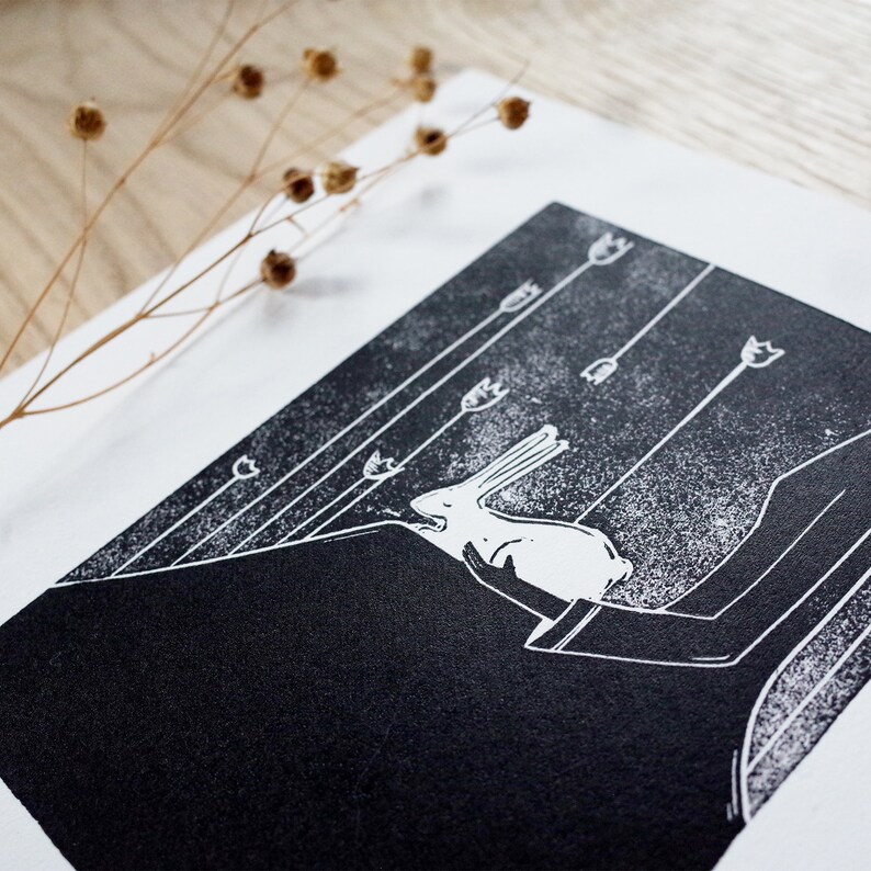 Lady With Rabbit Linocut Print Woodland Animal Lovers Print - Etsy