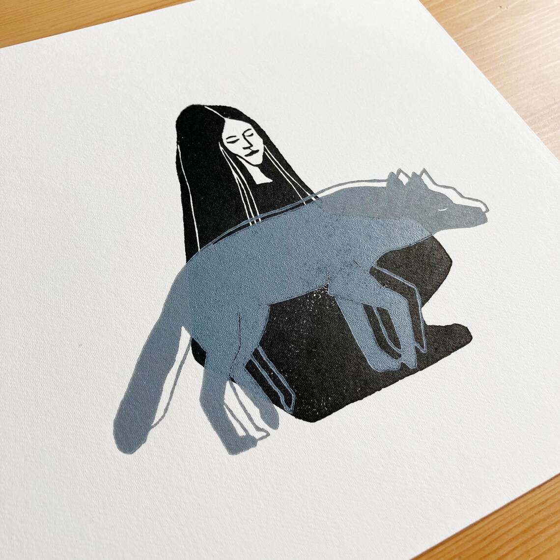 Wolf Art Original Linocut Print Wolf Wall Art Hand Printed - Etsy