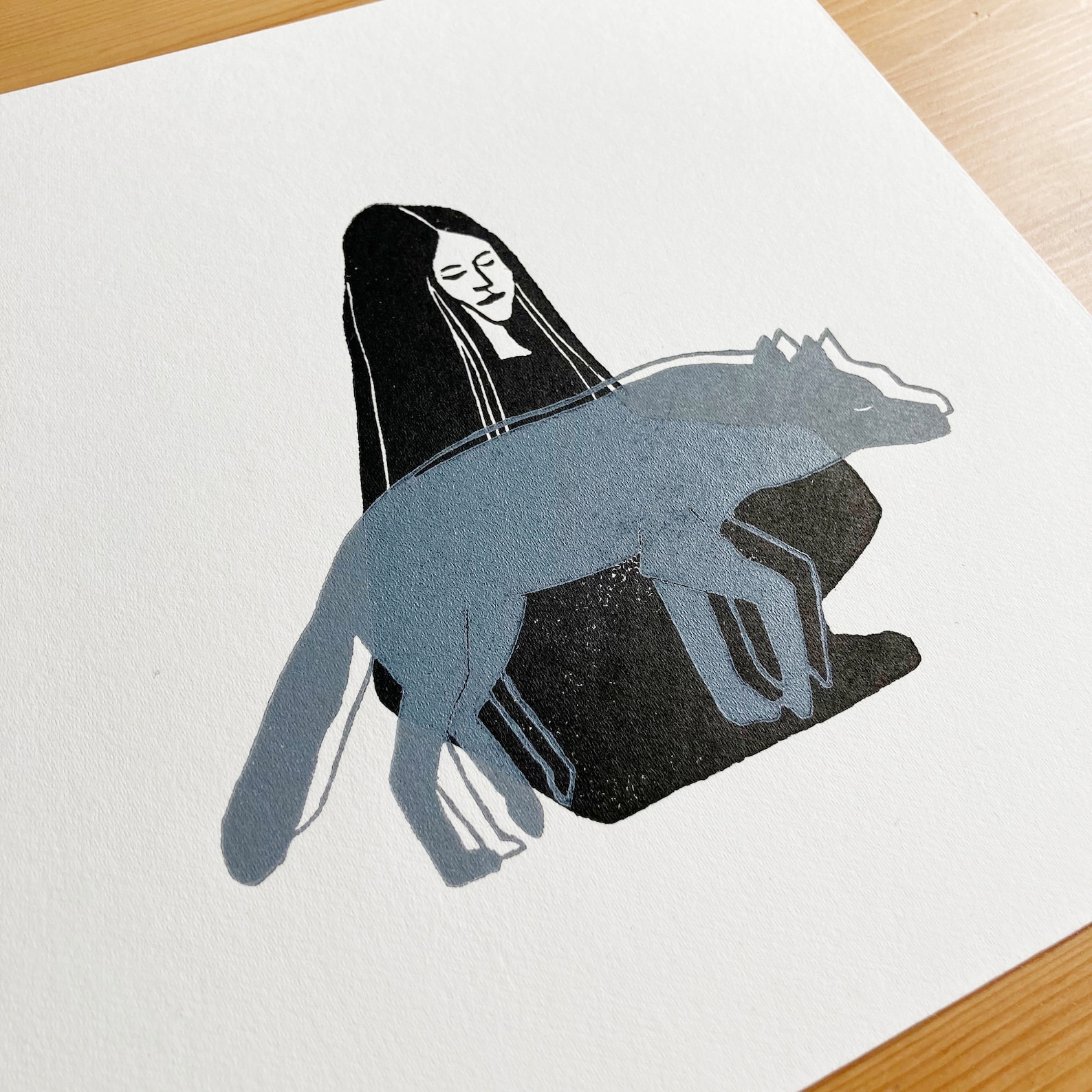 Wolf Art Original Linocut Print Wolf Wall Art Hand Printed - Etsy