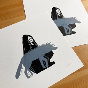 Wolf Art Original Linocut Print - Wolf Wall Art, Hand Printed Linocut ...
