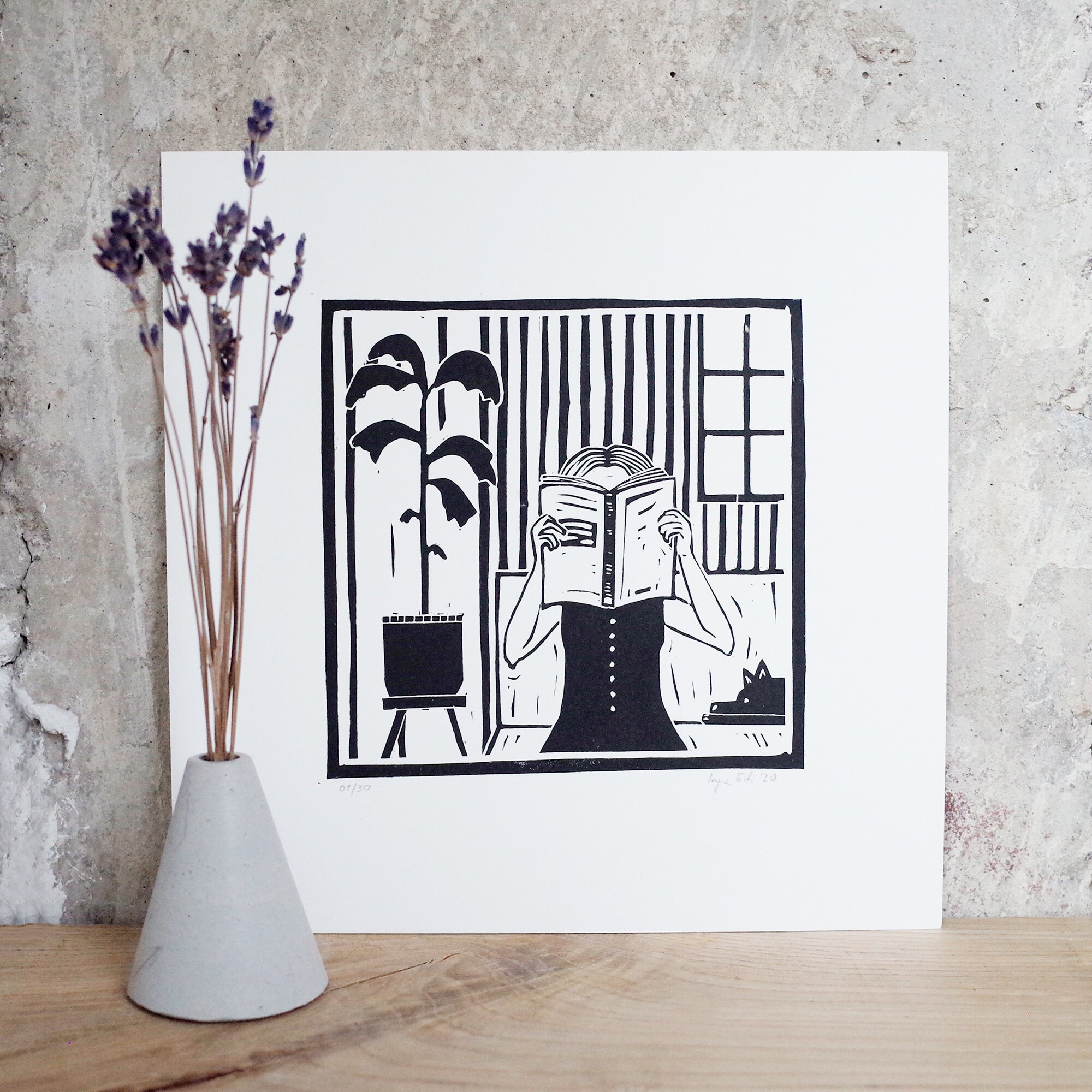 Book Maniac Print Linocut Print Original Printing Lino - Etsy