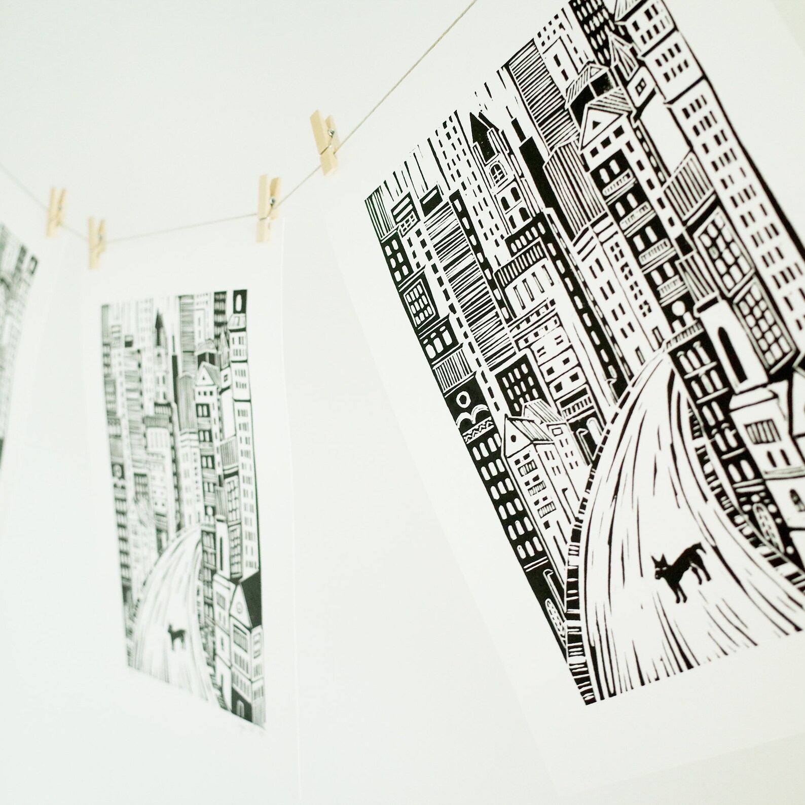 Lost in the City Original Linocut, Linoprint, Printmaking, Black and ...