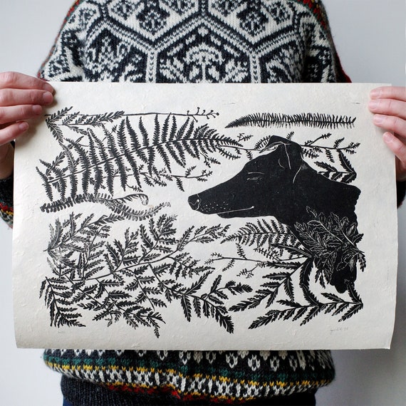 Dog Original Linocut Print Inspired by Walking in the Wild | Etsy