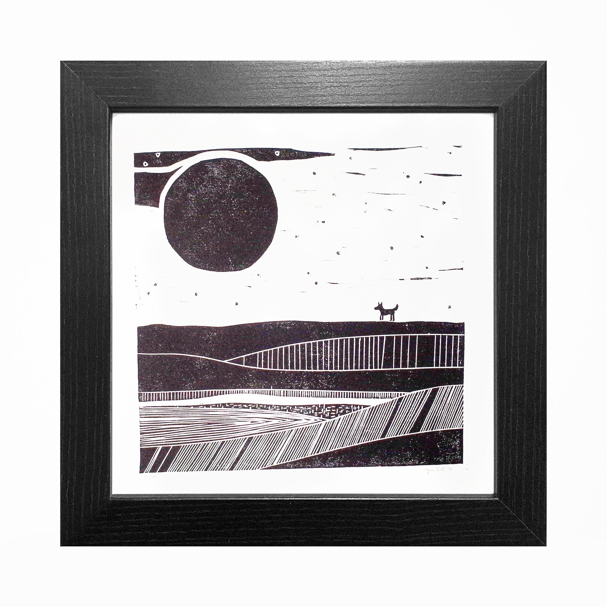 Little Dog Original Linocut Print Dog at Night Artwork Full - Etsy