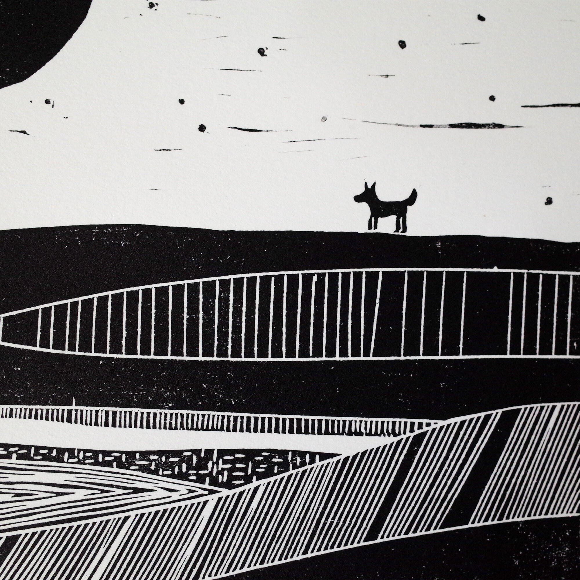 Little Dog Original Linocut Print Dog at Night Artwork Full | Etsy