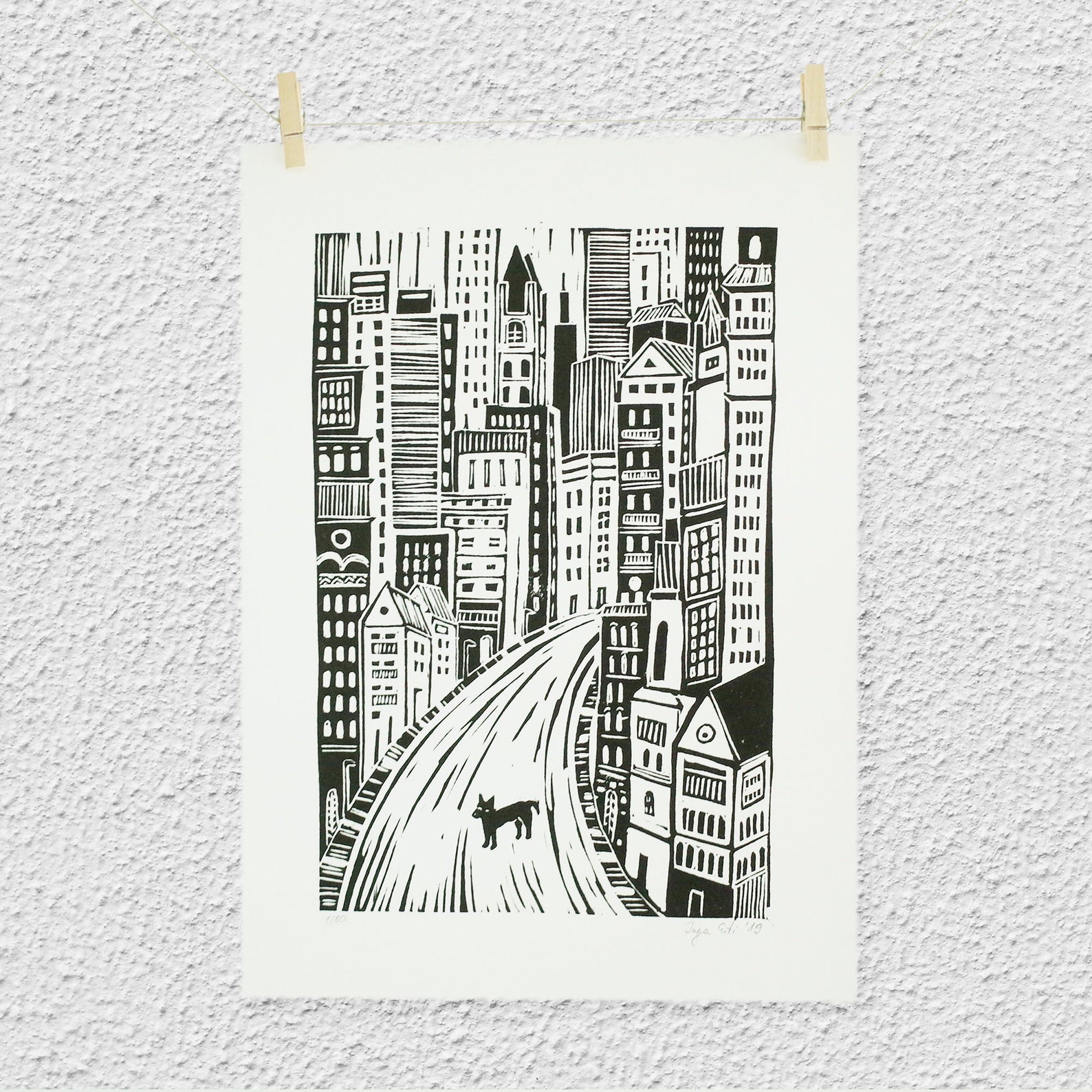 Lost in the City Original Linocut, Linoprint, Printmaking, Black and ...