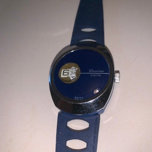 Vintage 1970s Lucerne Blue And Silver Space Age Direct Read Jump Hour
