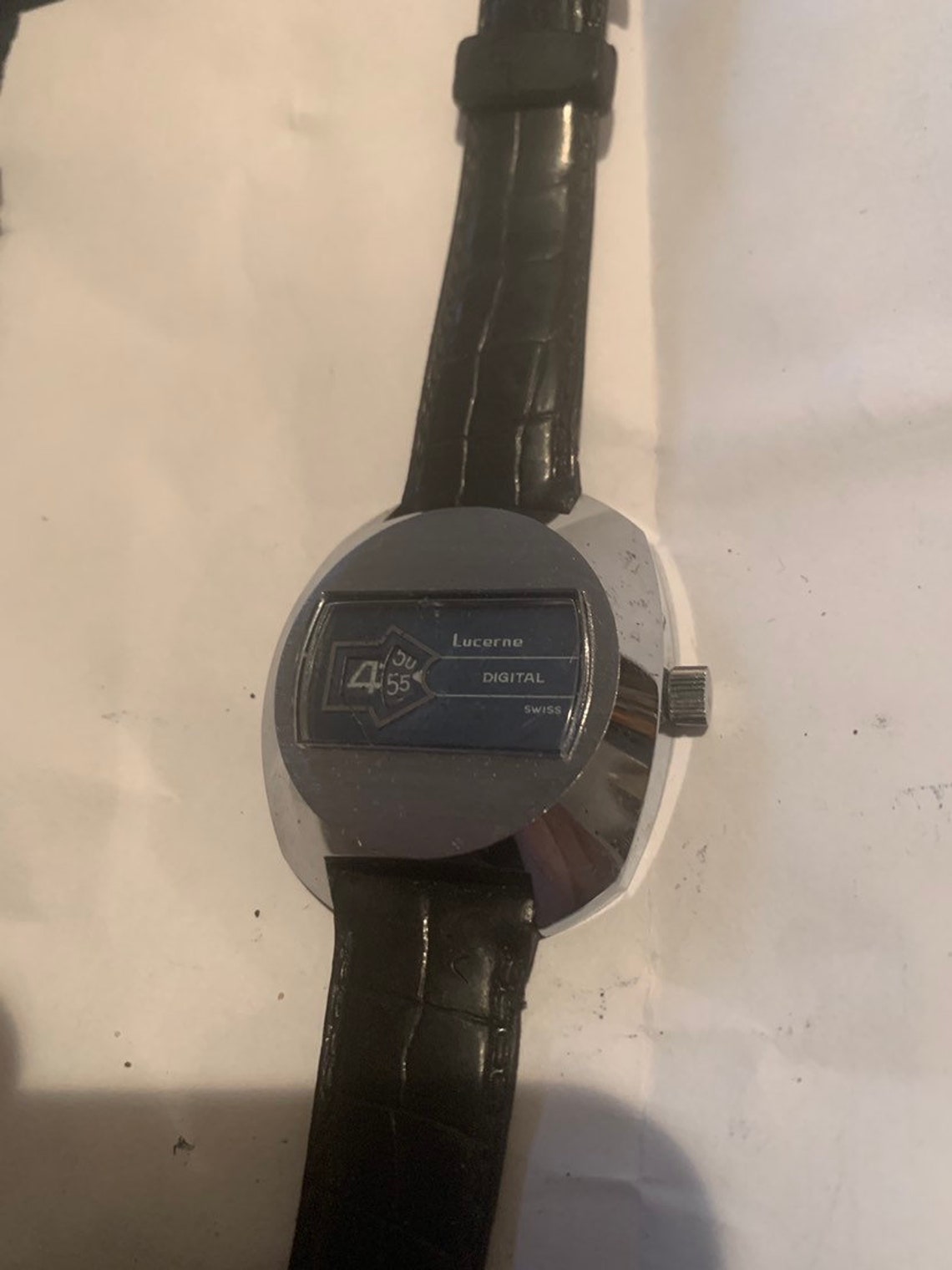 1970 Lucerne Digital Swiss Direct Read Jump Hour Windup Watch ...