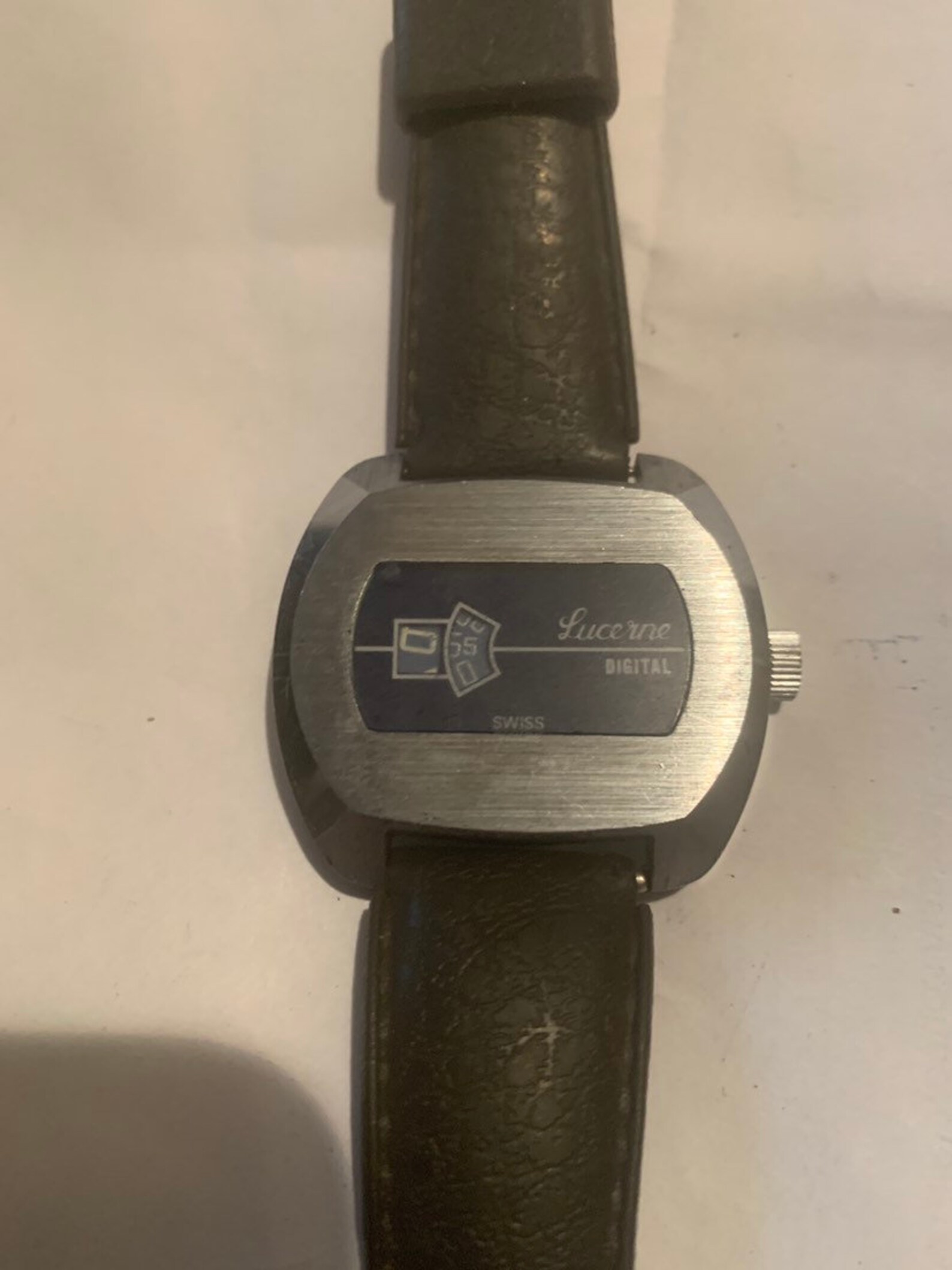 1970s Lucerne Blue Face Silver Direct Read Jump Hour Windup Watch ...