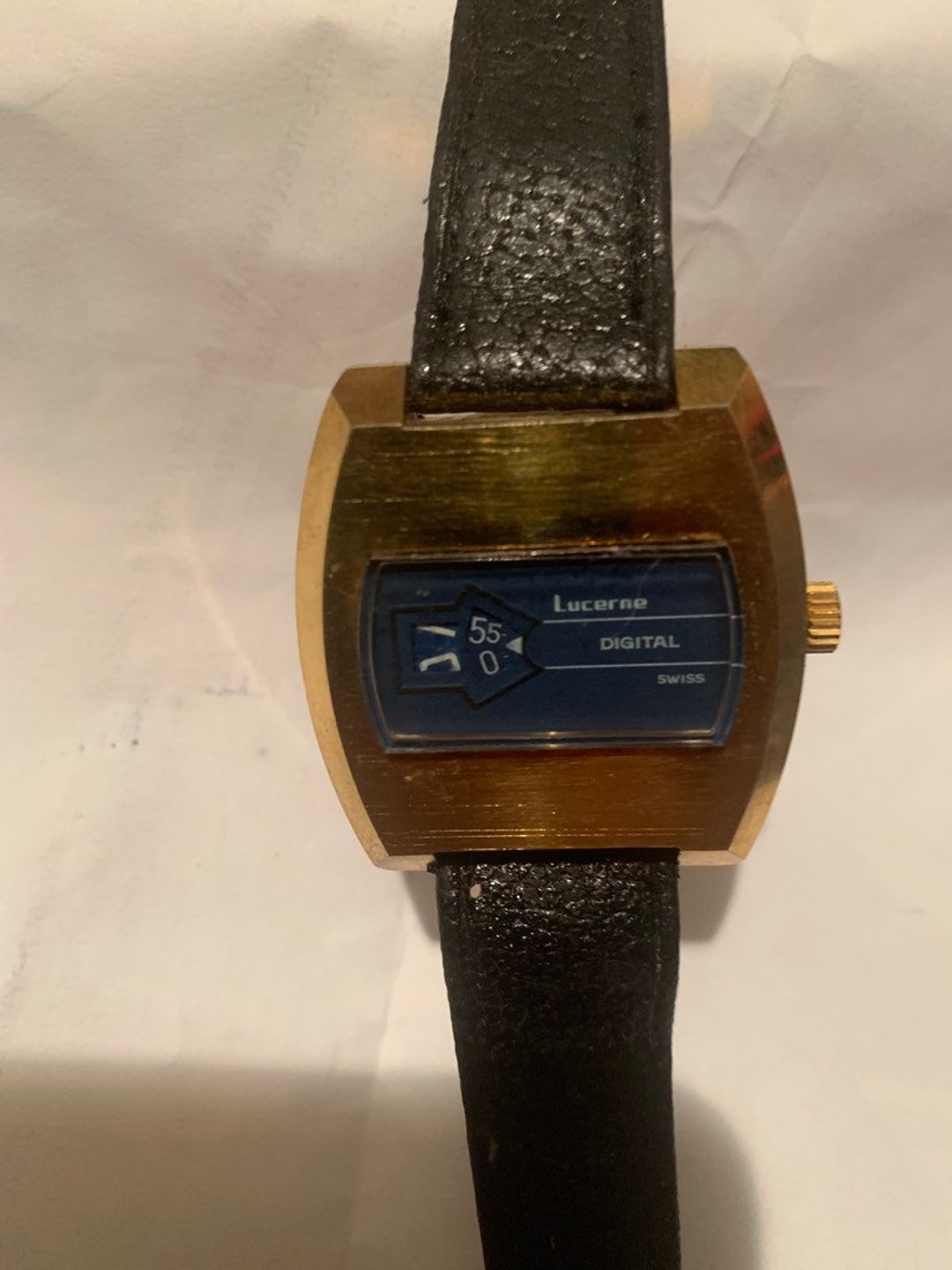 Lucerne Black Face Gold Metal Digital Swiss Direct Read Jump Hour ...