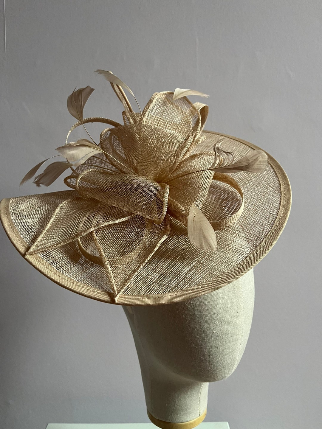 New Champagne Beige Headband and Clip Fascinator Made From Sinamay With ...