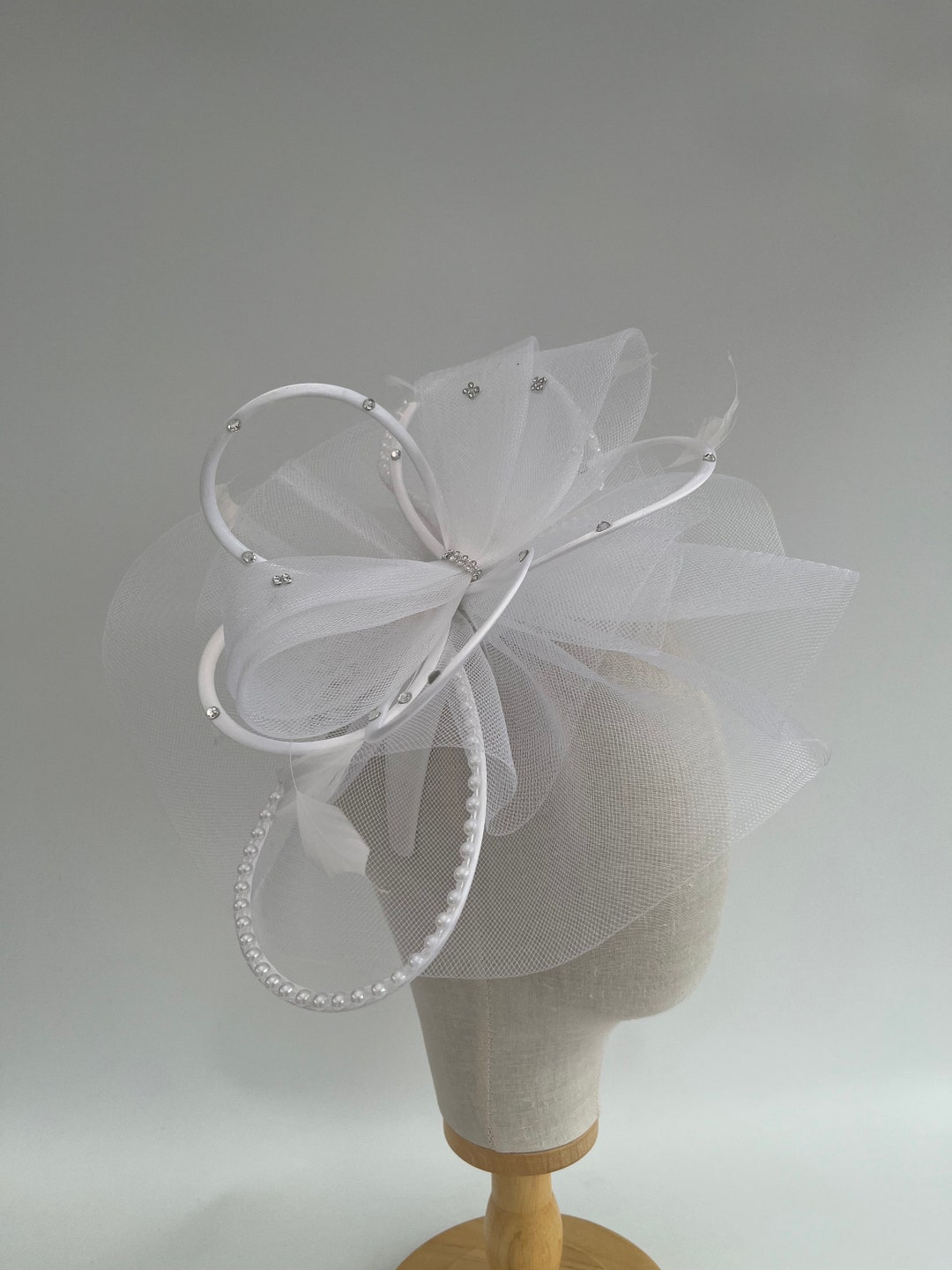 New White Pearl Loop and Diamanté Fascinator Headband With - Etsy