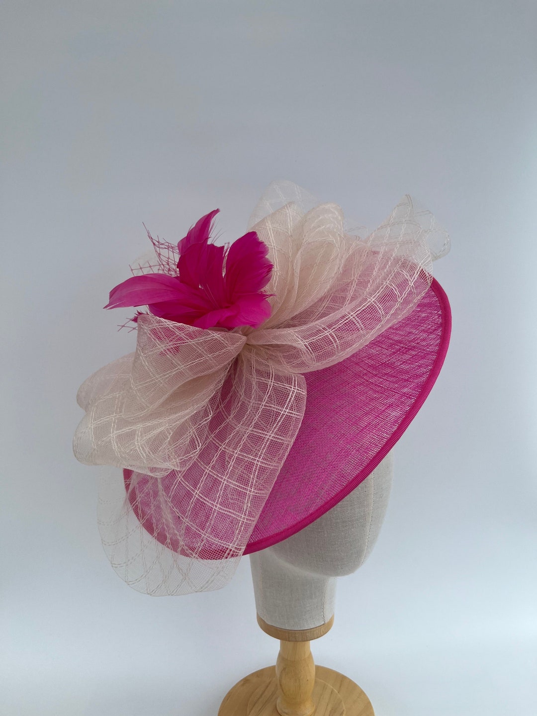 Cerise Pink and Cream Feather Flower Hatinator Headband Fascinator ...