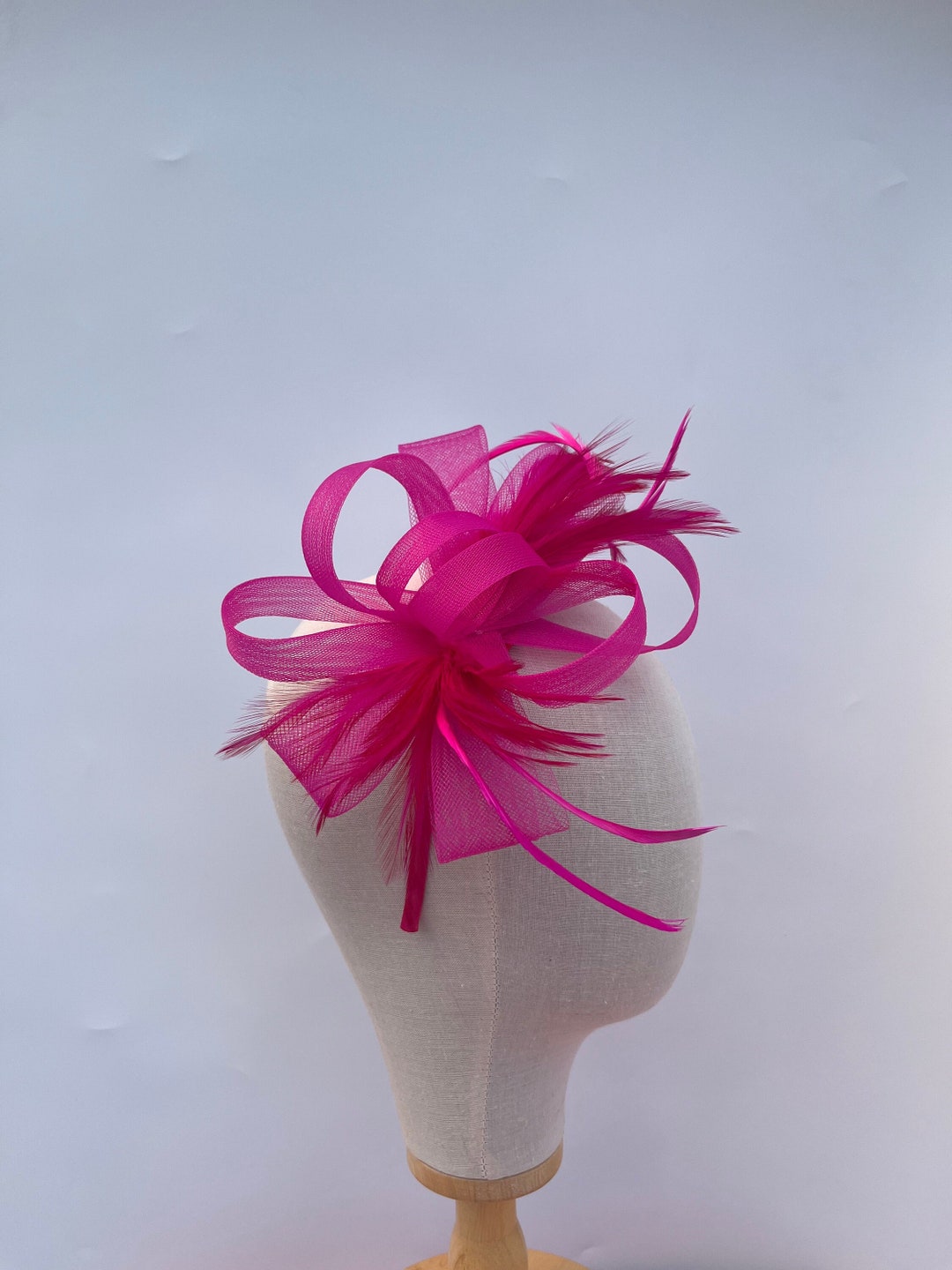 New Bright Pink Cerise Headband and Clip Mesh Bow Shape Fascinator With ...