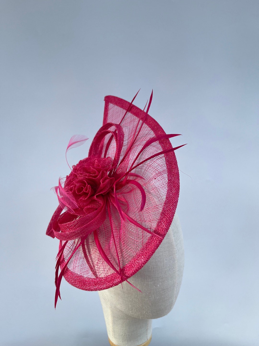 Cerise Pink Sinamay Teardrop Flower Fascinator Headband and Clip With ...