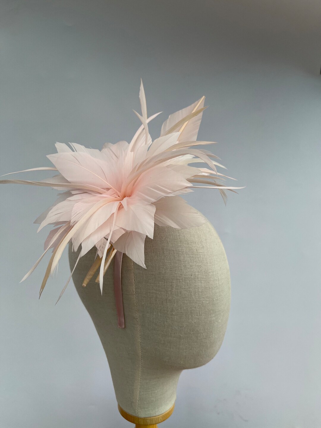 Light Pink Large Feather Flower Fascinator Hatinator Headband and Clip ...