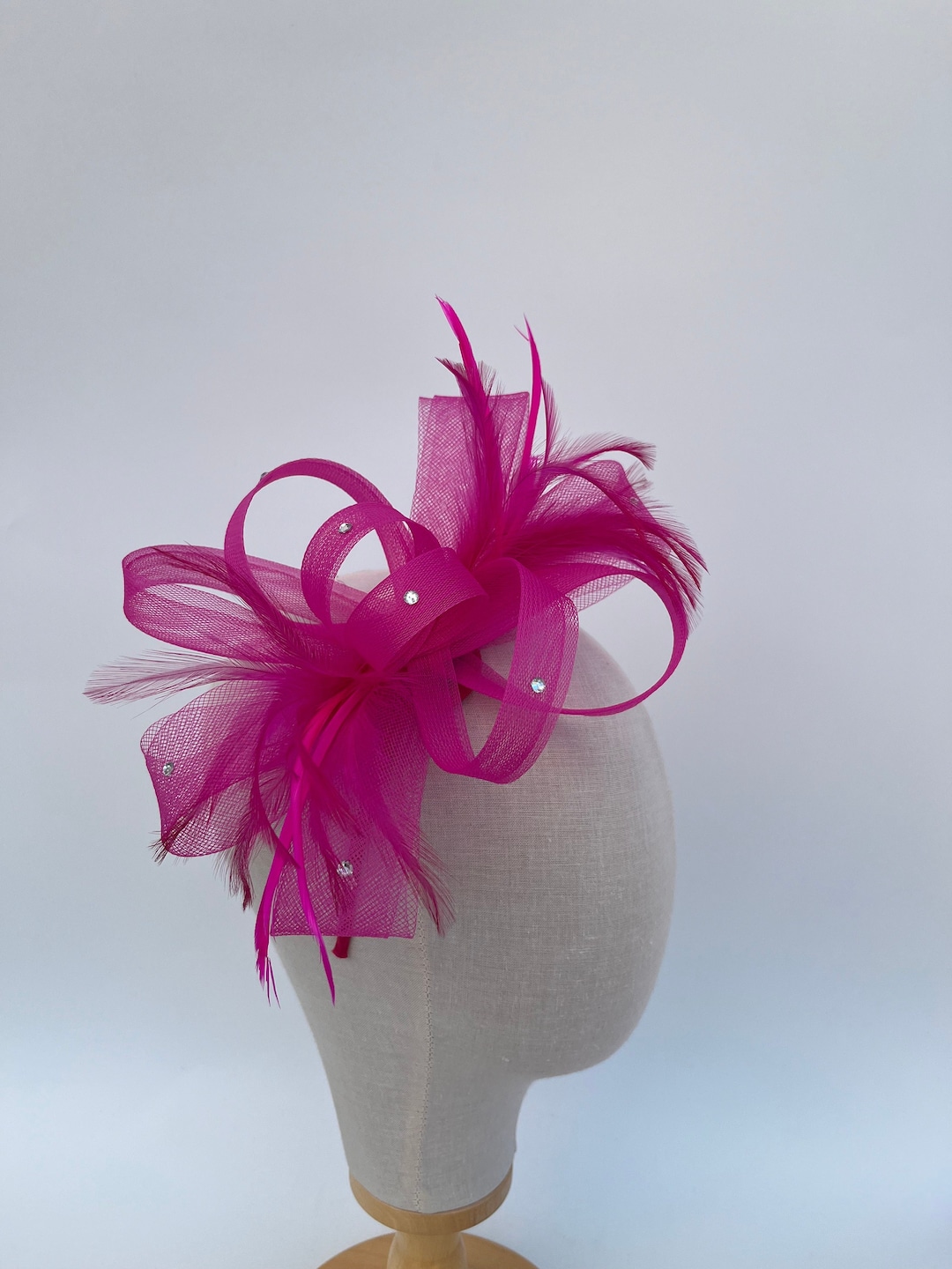 Cerise Pink Diamanté Loop Bow Shape Fascinator Headband and Clip With ...