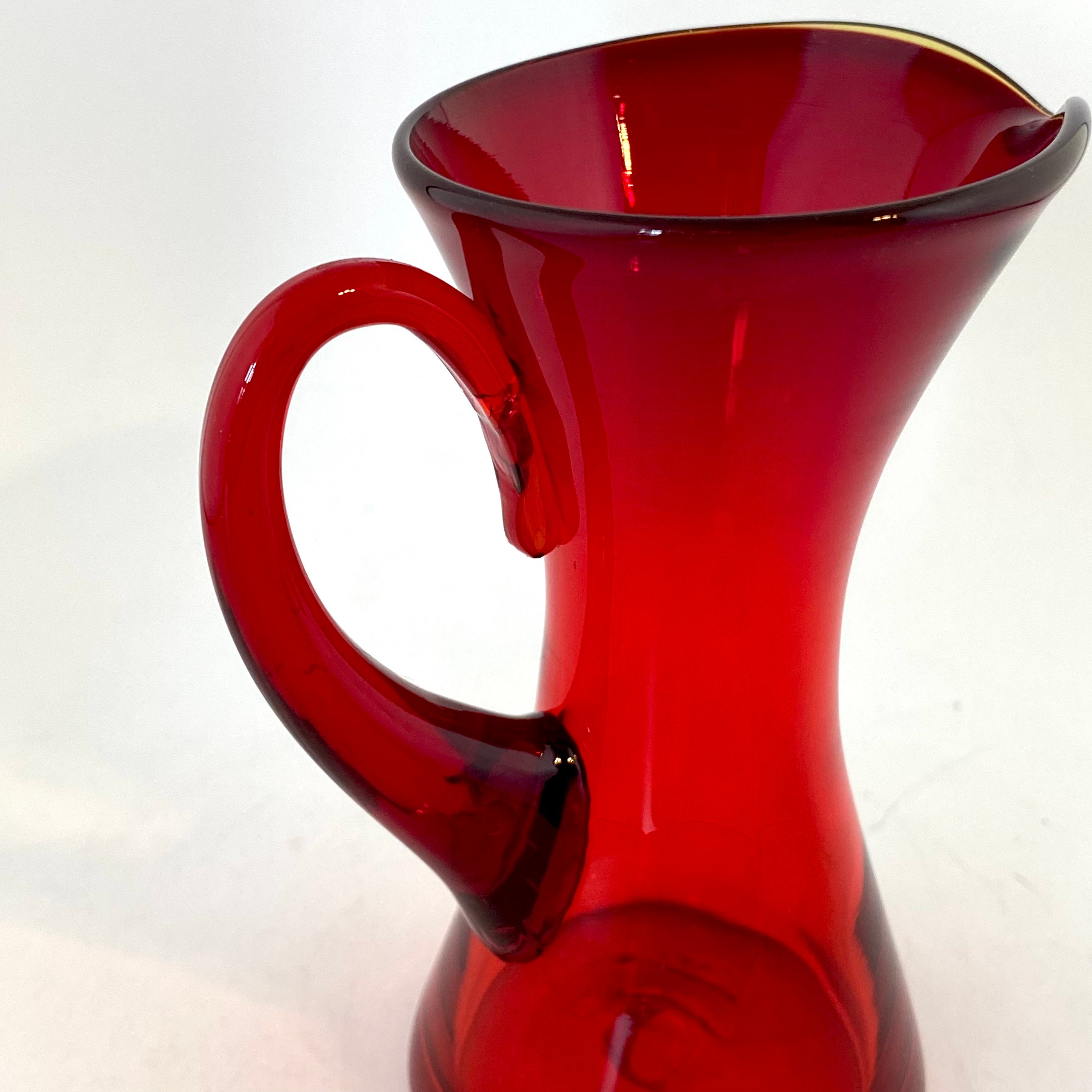 Ruby Red Hand Blown Pilgrim Glass Pitcher Vase - Etsy