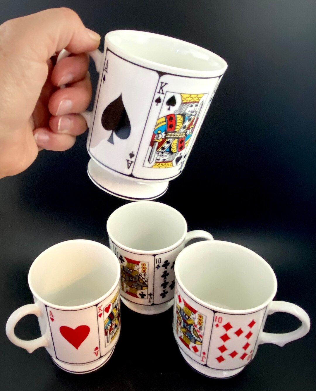 Royal Flush Game Night Pedestal Coffee Mugs, Set of 4 - Etsy