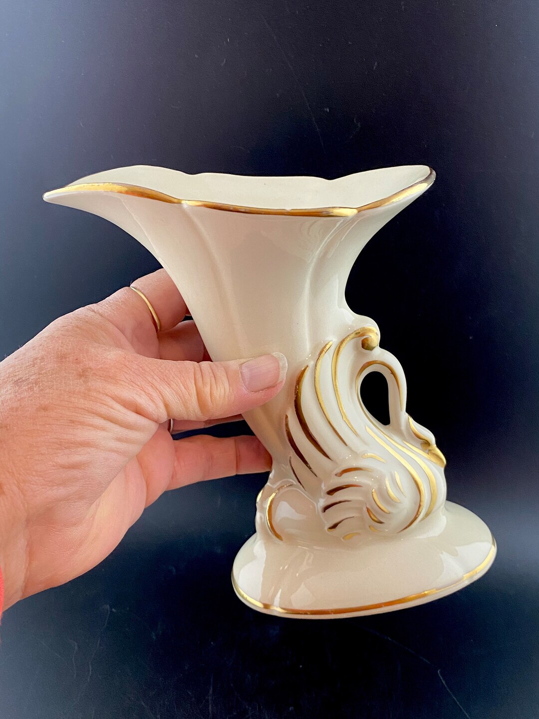 Chadwick China Company Swan Cornucopia Vase With Gold Detail 1940s Art ...